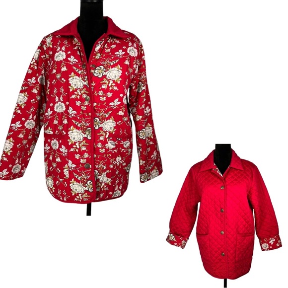 Denim&Co | Jackets & Coats | Denim Co Red Floral Jacket Reversible ...